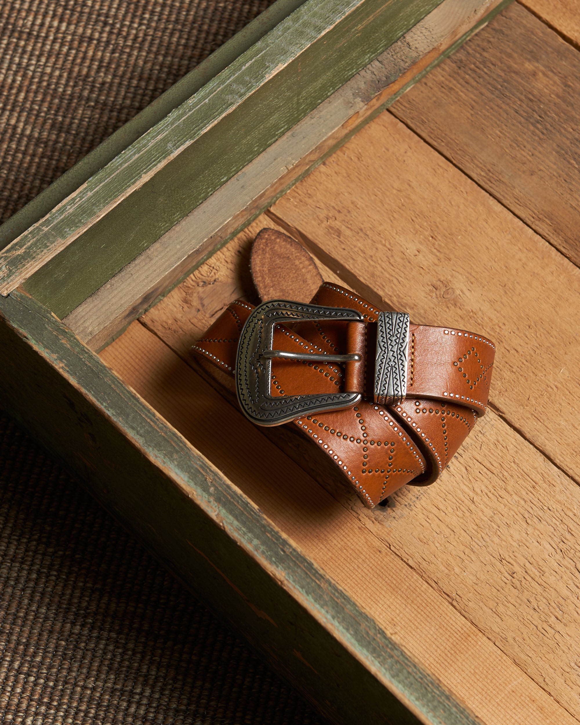 Tesla Calf Leather Belt with Studs